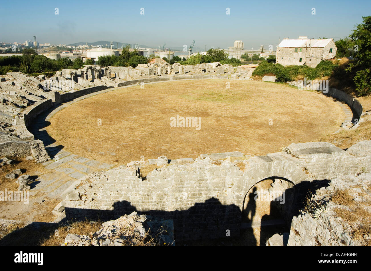 Walls of 2nd century amphitheatre at archaeological ruins of Solin ...