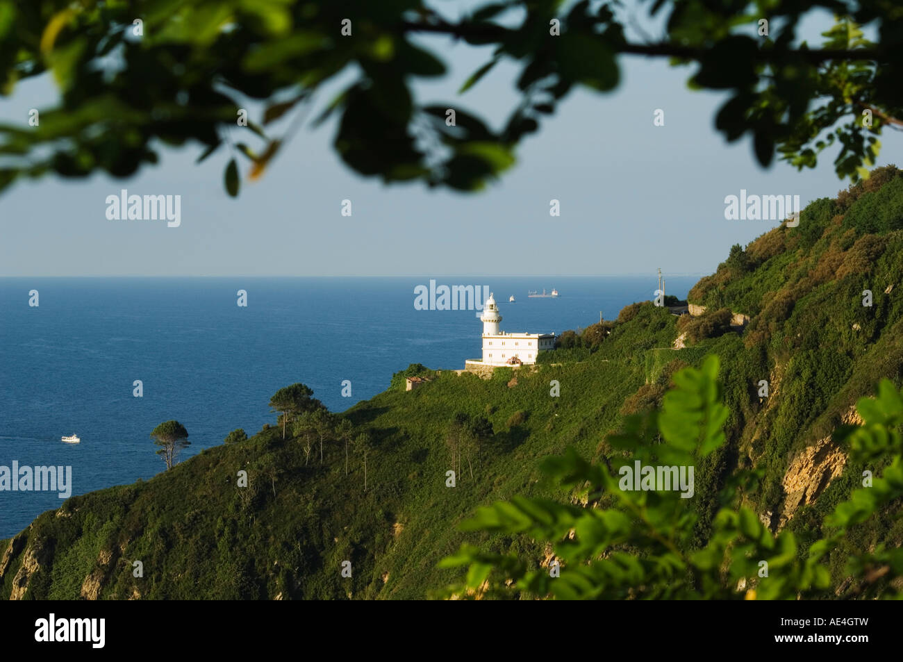 Lighthouse on cliff, San Sebastian, Basque Country, Euskadi, Spain ...
