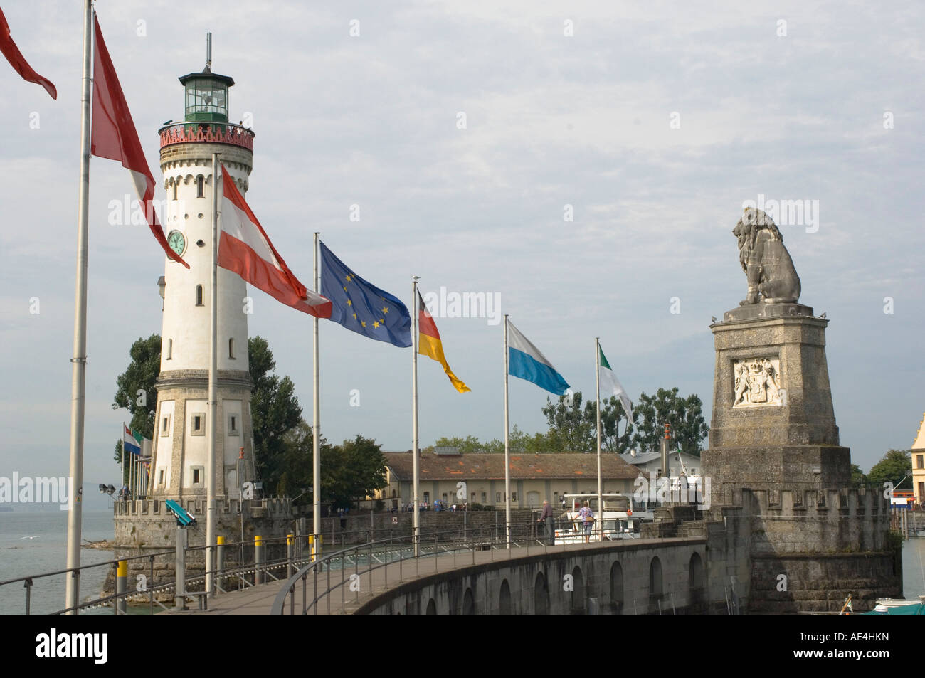 Harbour entrance with lighthouse and lion, Austrian German and E.U ...