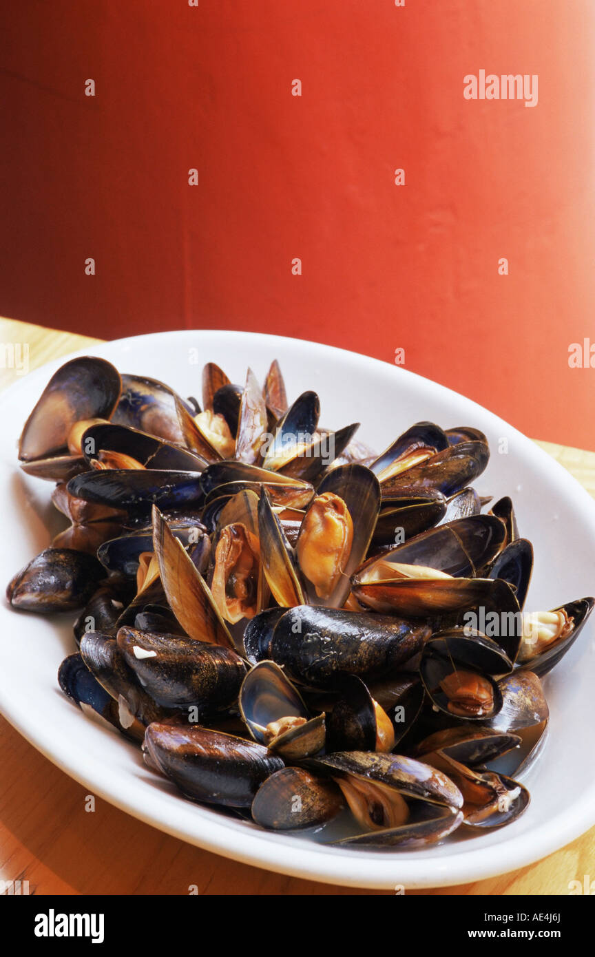 Plate of mussels, Glasgow, Scotland, United Kingdom, Europe Stock Photo ...