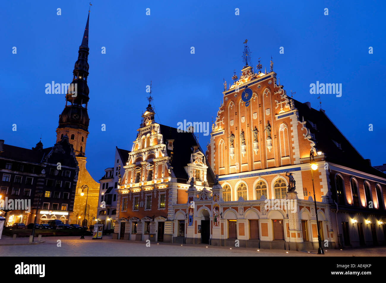 House of the Blackheads at night, Town Hall Square, Ratslaukums, Riga ...