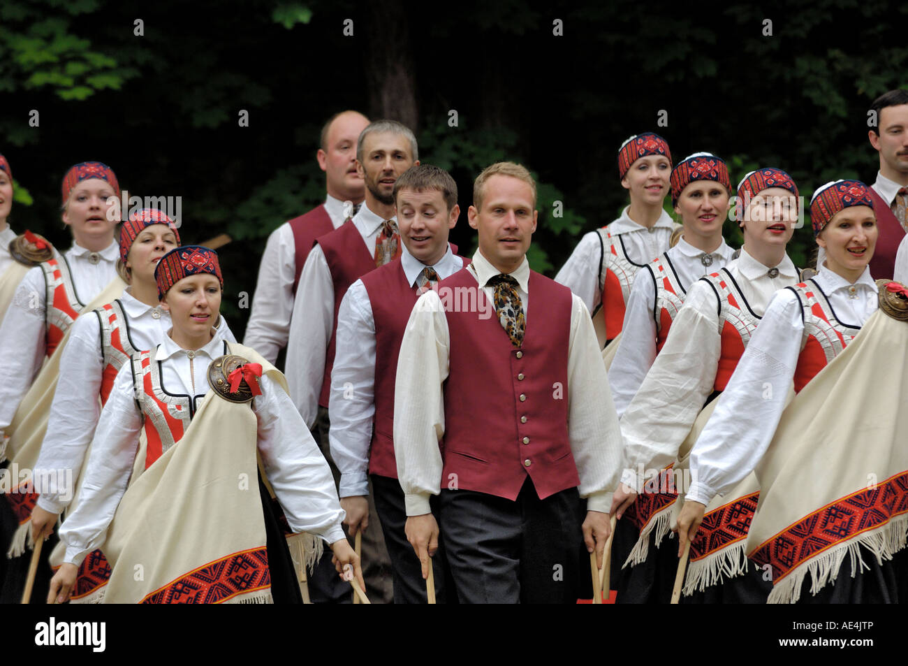 Traditional Latvian folk dancing, performed at the Latvian Open Air ...