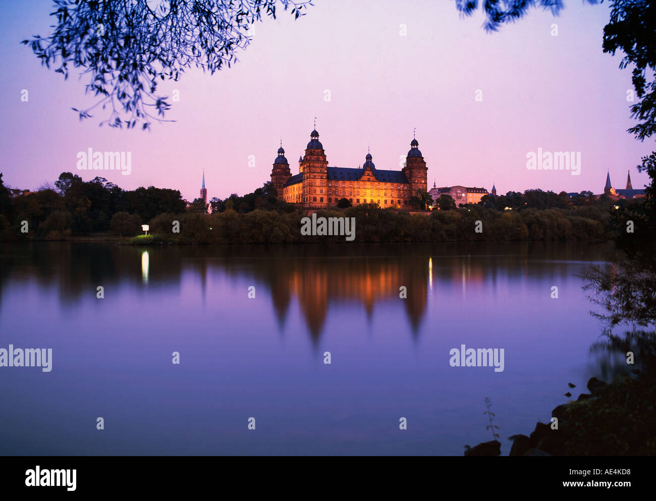 Germany Aschaffenburg castle Johannisburg river main sunset Stock Photo ...