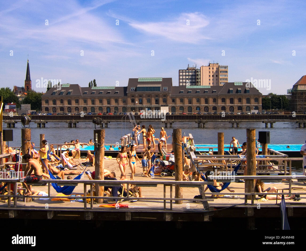 Berlin Treptow beach on riverbank of Spree Arena Stock Photo - Alamy