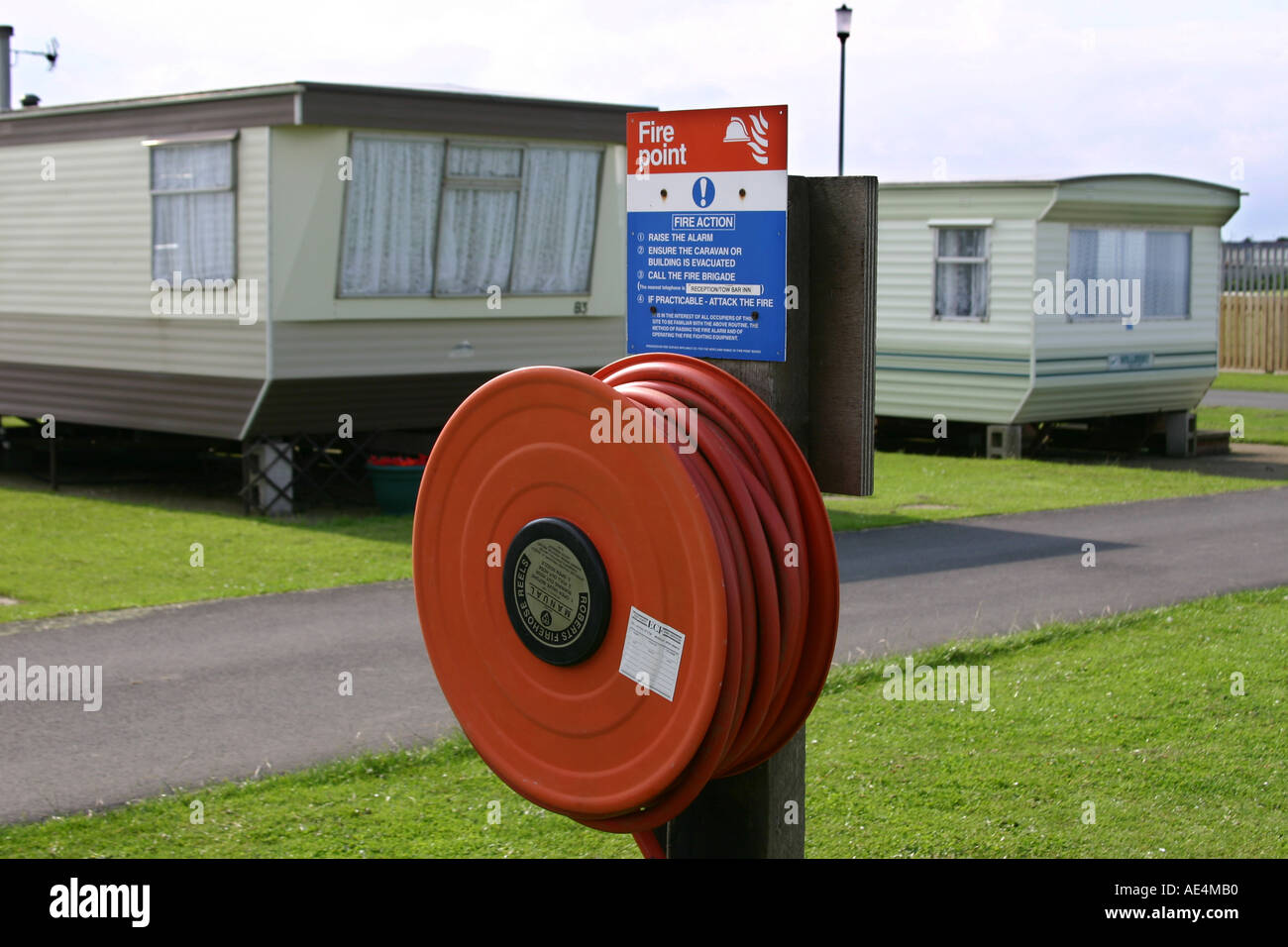 Detail of safety and instructional notice at a fire point on a holiday ...