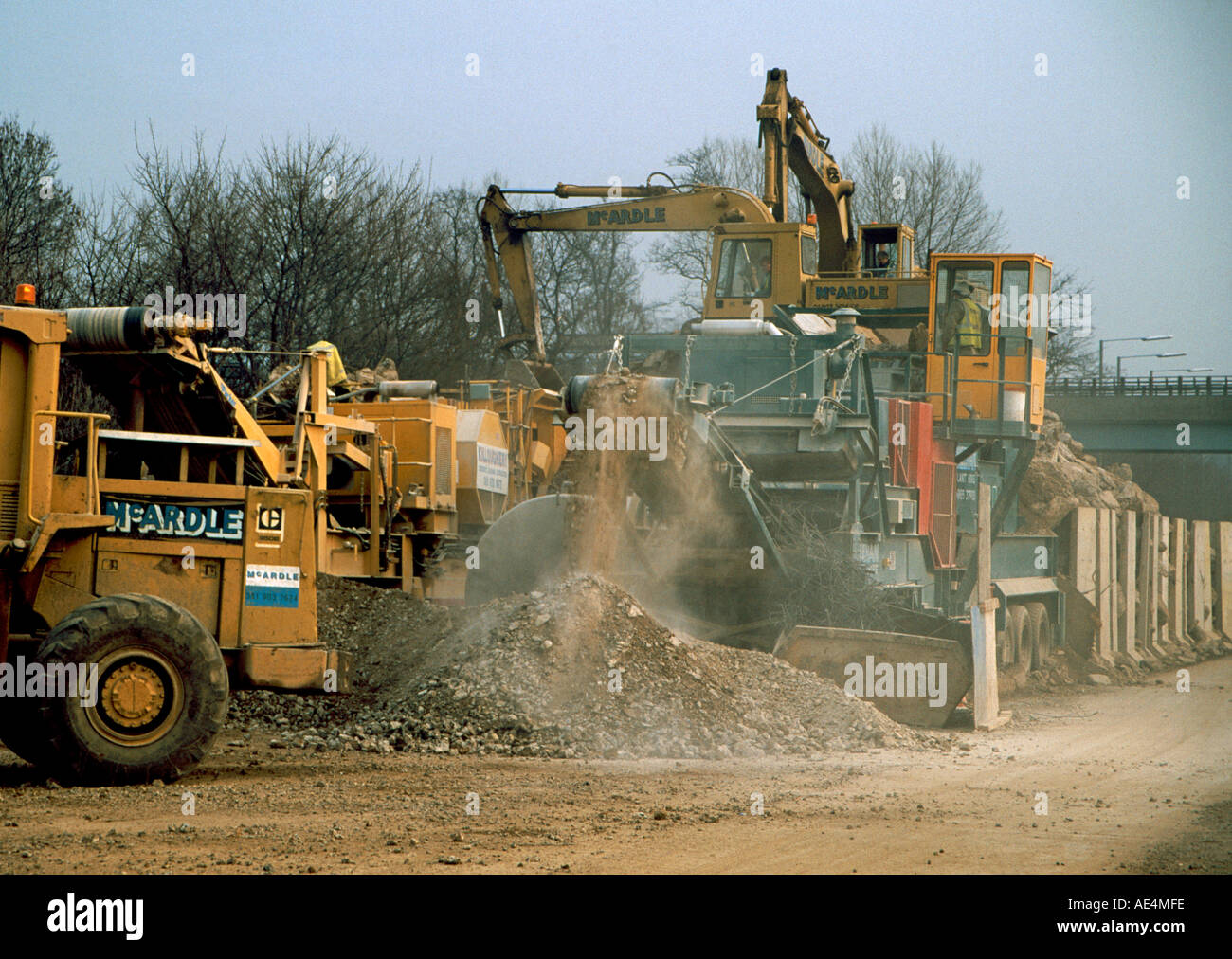 Construction plant in operation on M25 road widening in 1990s England ...
