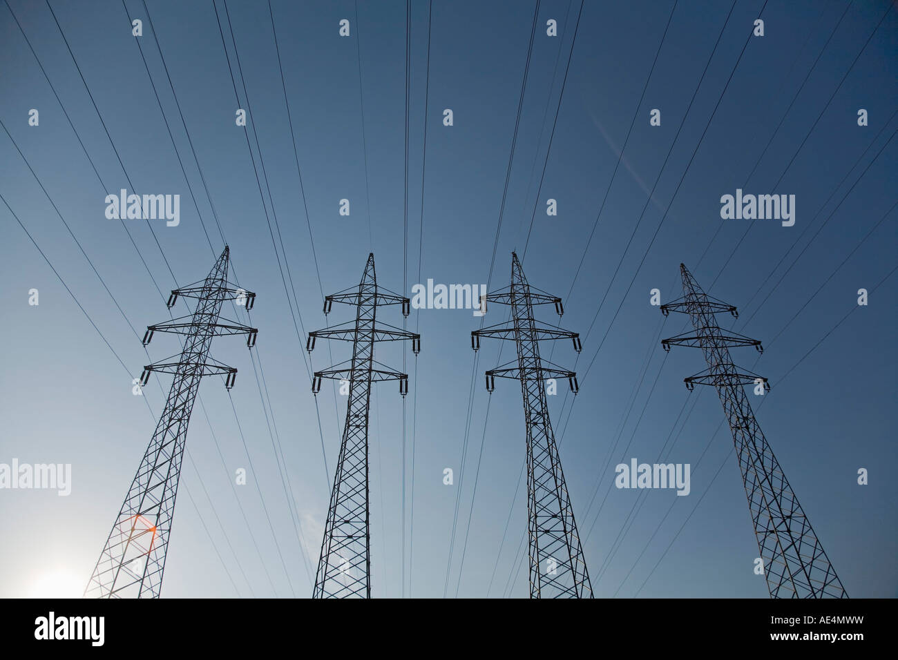 Electricity pylons powerline power transmission Stock Photo - Alamy