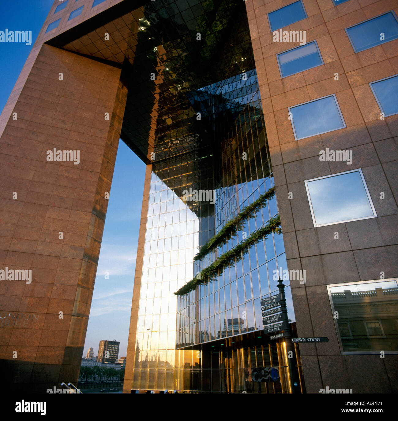 Dramatic upward view into No 1 Number One London Bridge office building ...