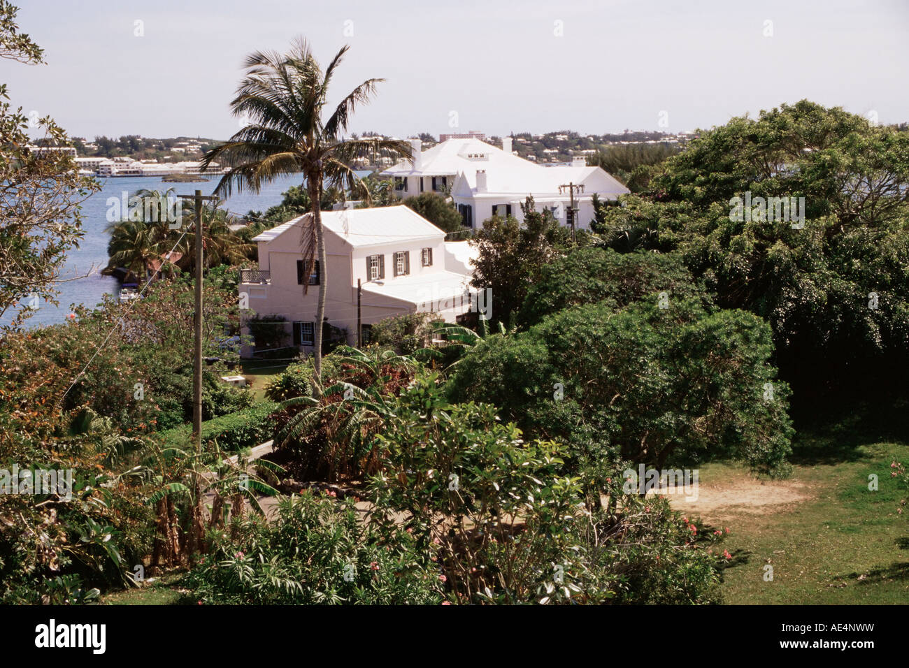 Homes overlooking harbour channel, Hamilton, Bermuda, Central America ...