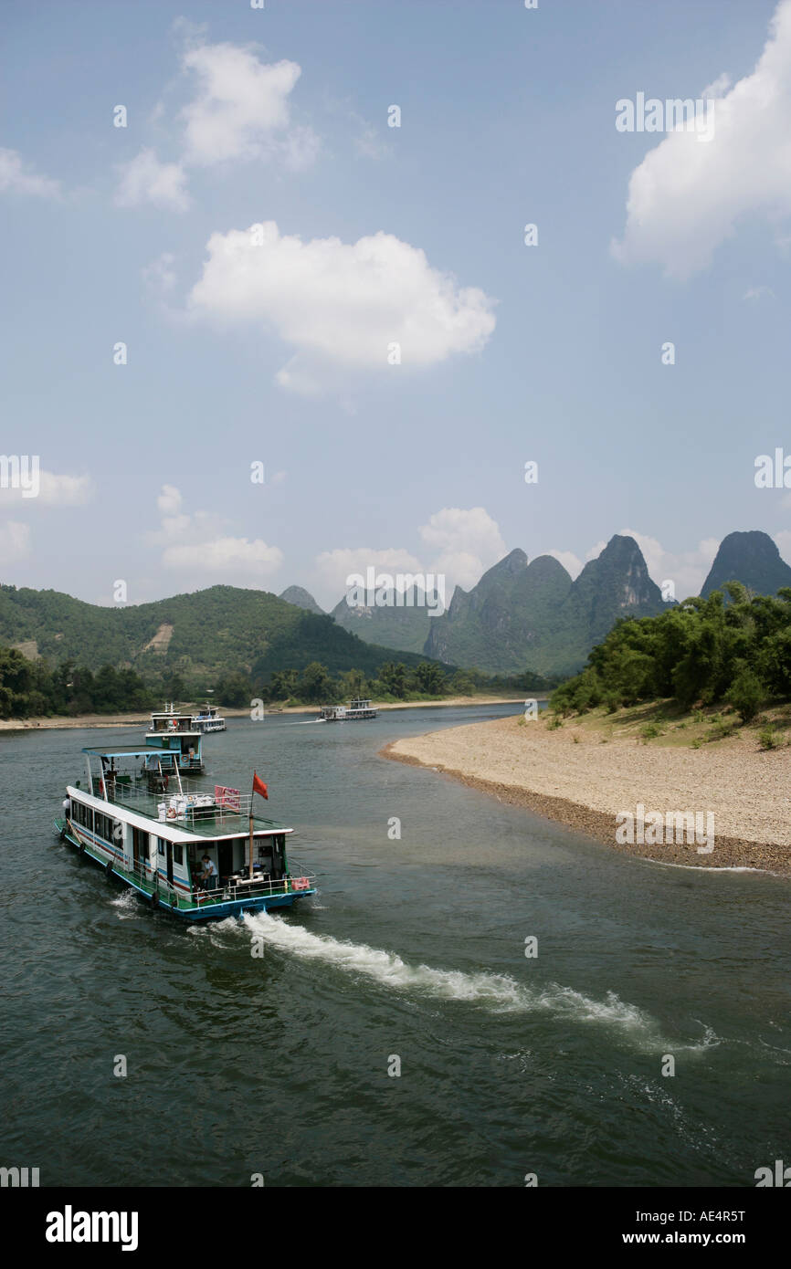 Cruise boats on Li River, between Guilin and Yangshuo, Guilin, Guangxi ...