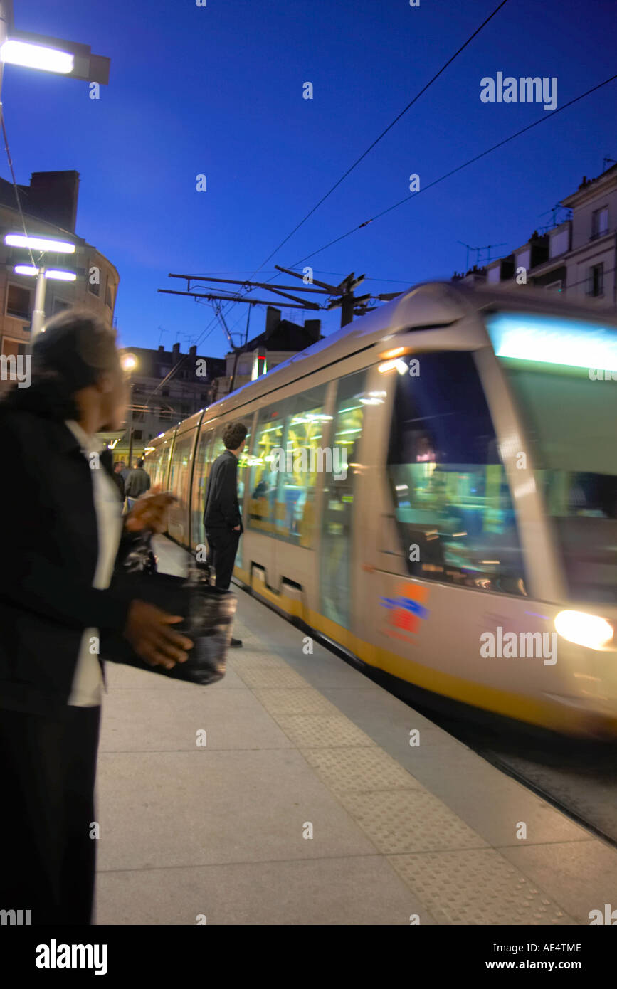 Orleans France new modern tram transit system in city centre at night ...