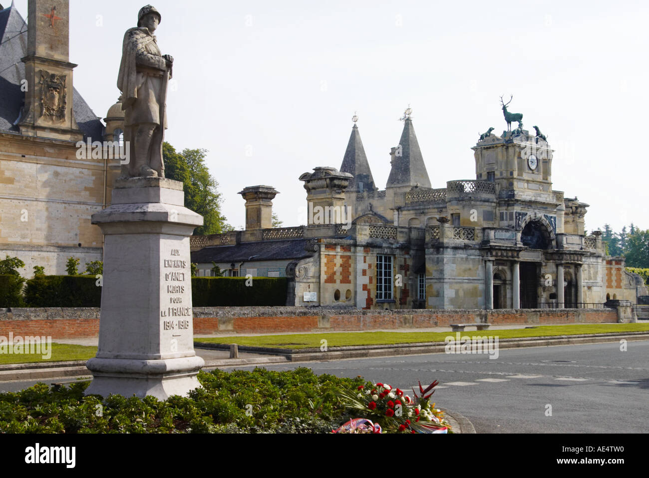 War memorial outside the Renaissance Château de Anet in the town of ...