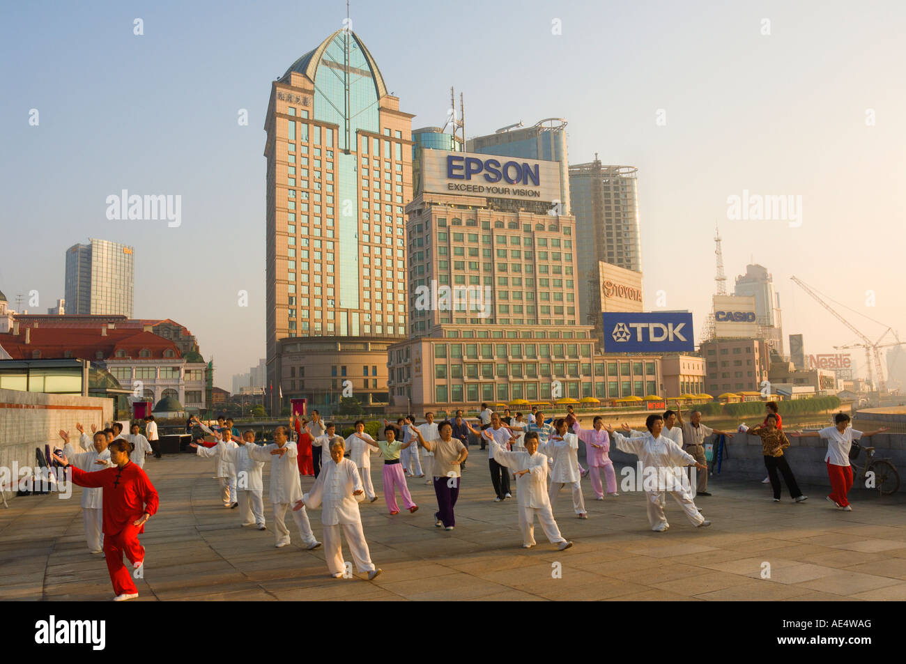 Morning exercise, The Bund, Huangpu, Shanghai, China, Asia Stock Photo ...