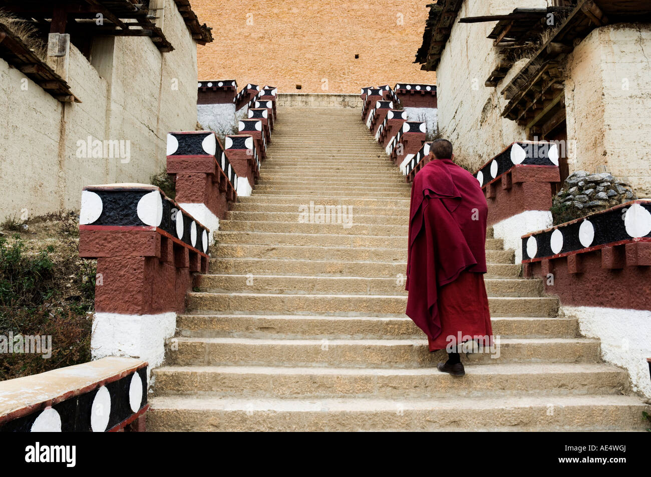 Monk climbing stairs, Gedan Song Zanling Temple, Shangri-La (Zhongdian ...