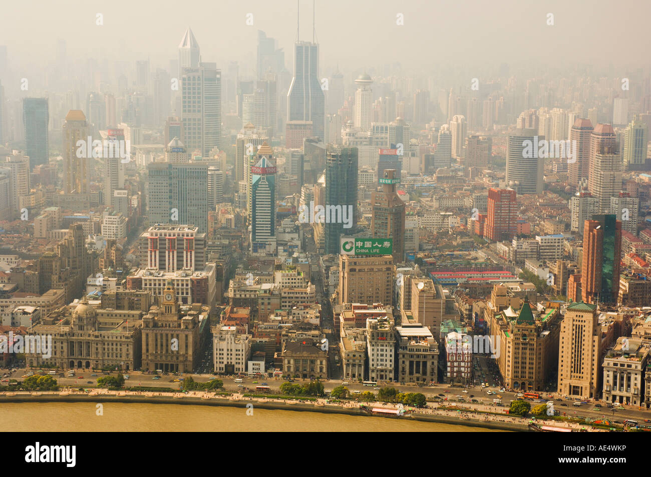 Aerial view from Oriental Pearl Tower of Huangpu District, Shanghai ...