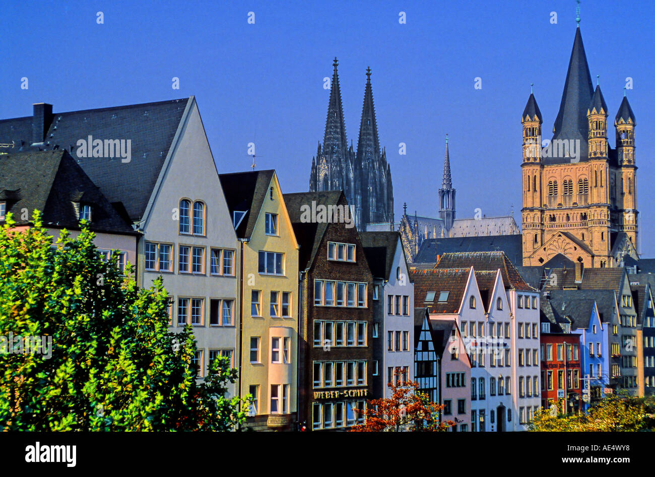 The Old Town area of Cologne with the twin Towers of The Cathedral in ...