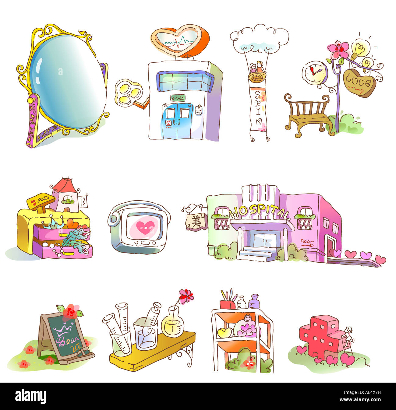 Group of objects on a white background Stock Photo - Alamy