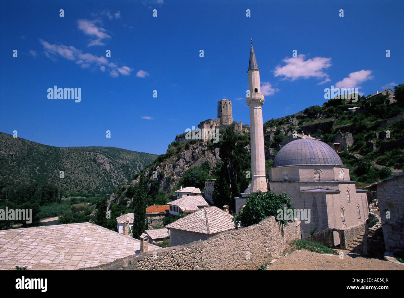 Village with mosque and castle, Pocitelj, Bosnia and Herzegovina ...