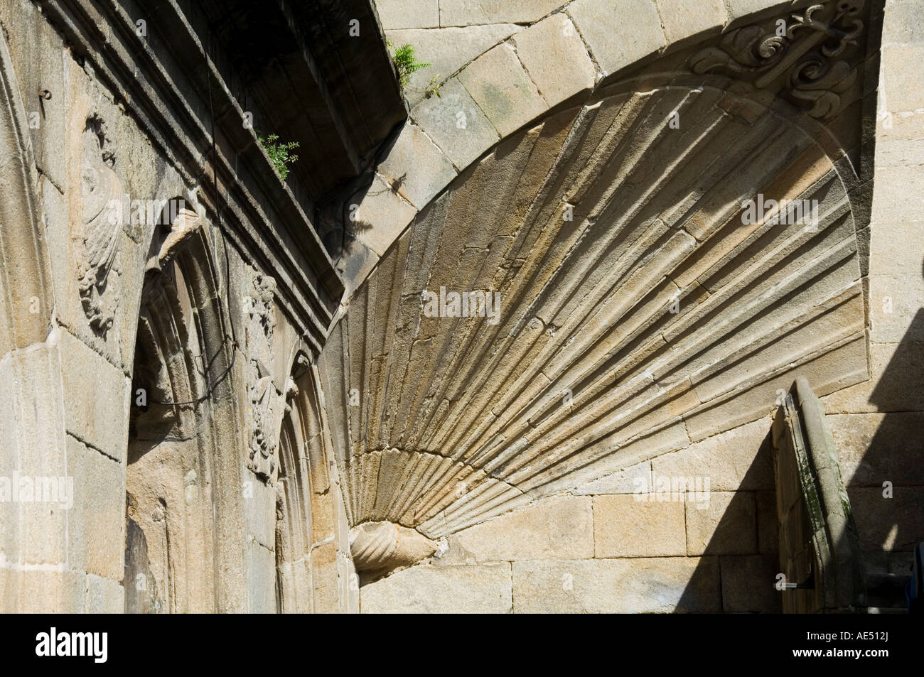 Detail of shell symbol of the pilgrimage, Santiago Cathedral from Plaza ...