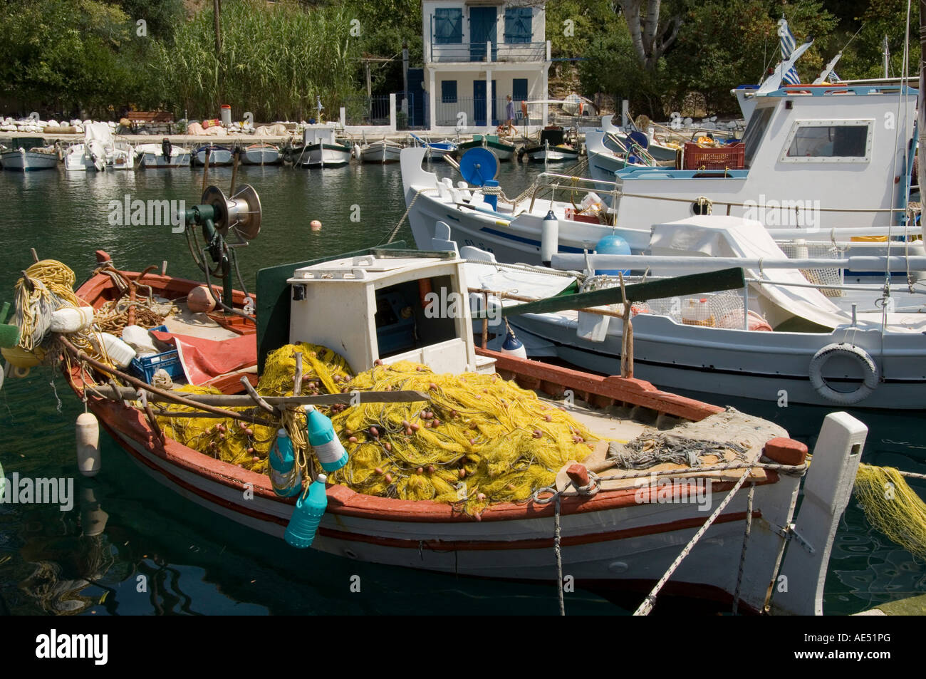 Fishing boats, Poli Bay, Ithaka, Ionian Islands, Greek Islands, Greece ...