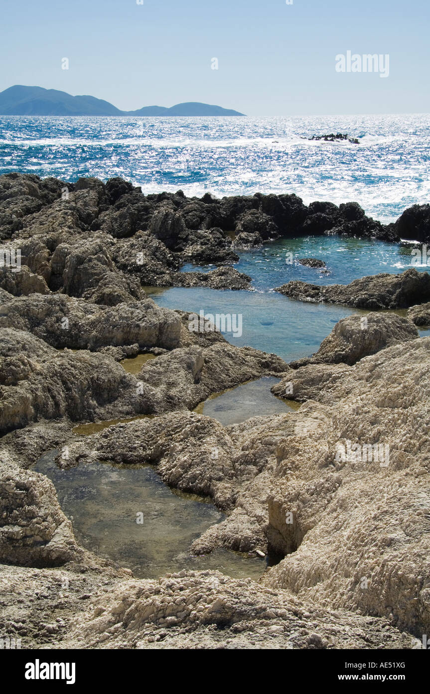 Rock pools where locals collect salt, Alaties Beach area, Kefalonia ...