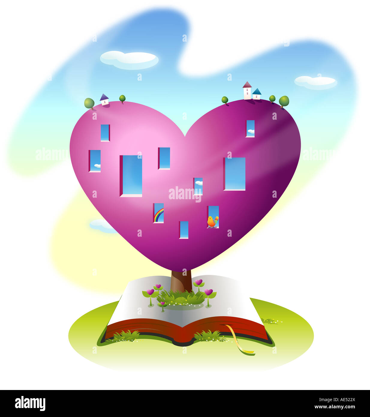 Heart shaped tree growing on the Bible Stock Photo - Alamy