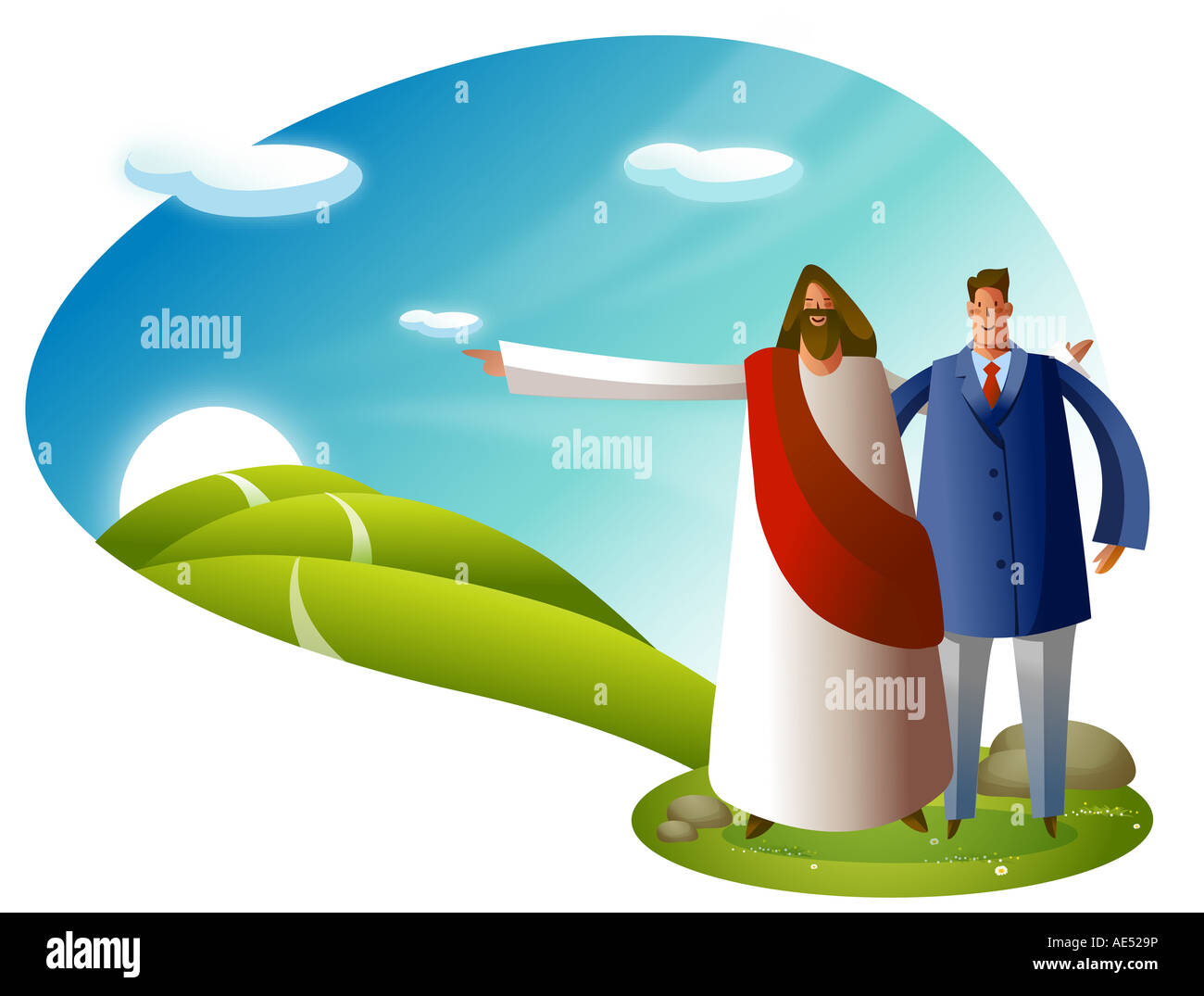 Jesus Christ standing with a man Stock Photo - Alamy