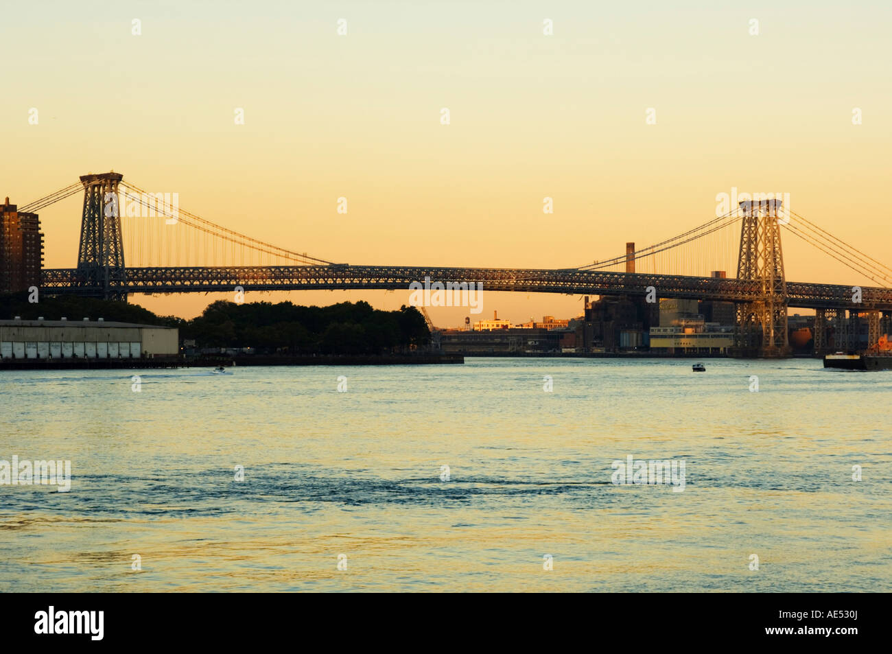 Williamsburg Bridge and the East River, New York City, New York, United ...