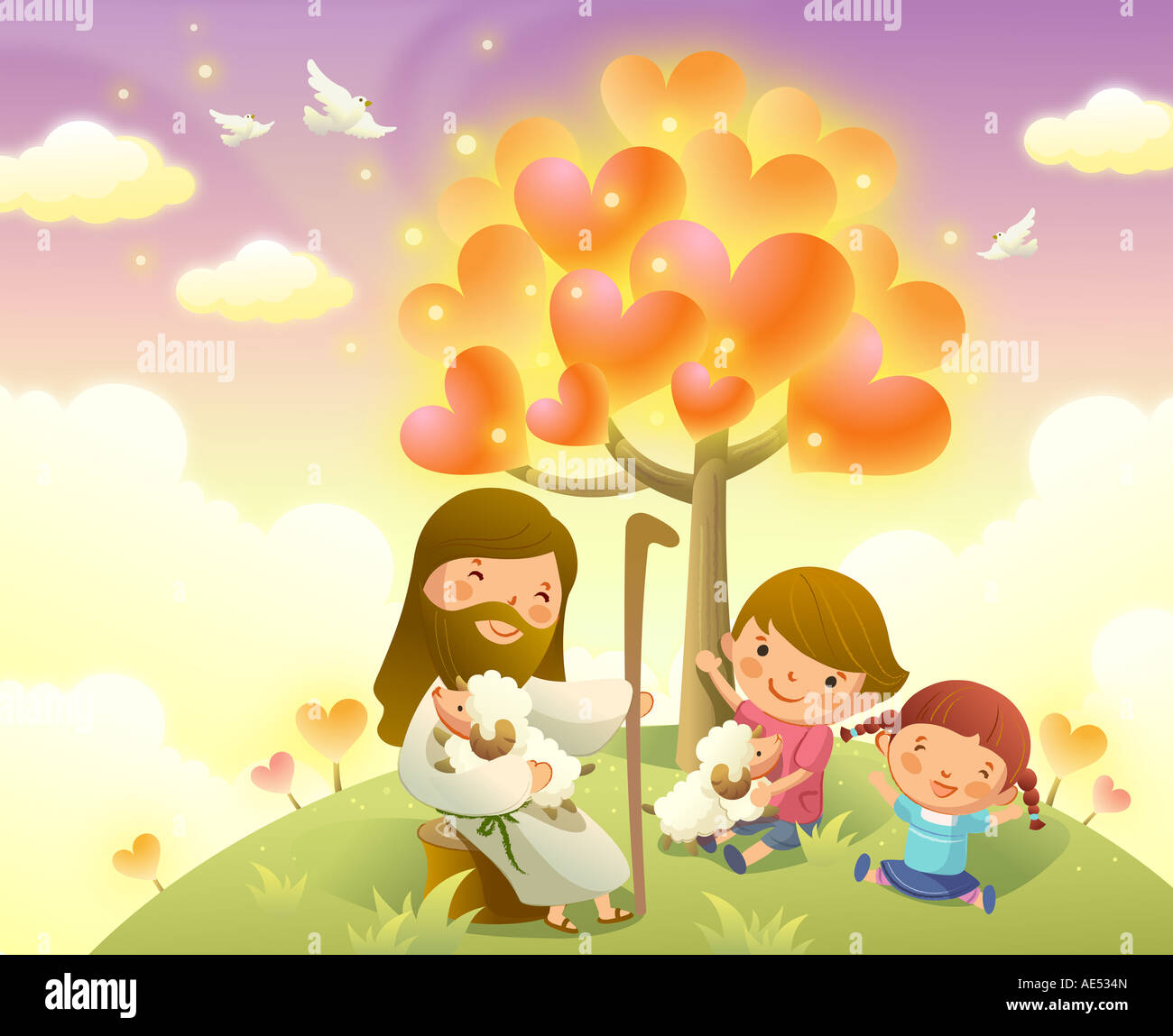 Jesus Christ sitting with two children Stock Photo - Alamy