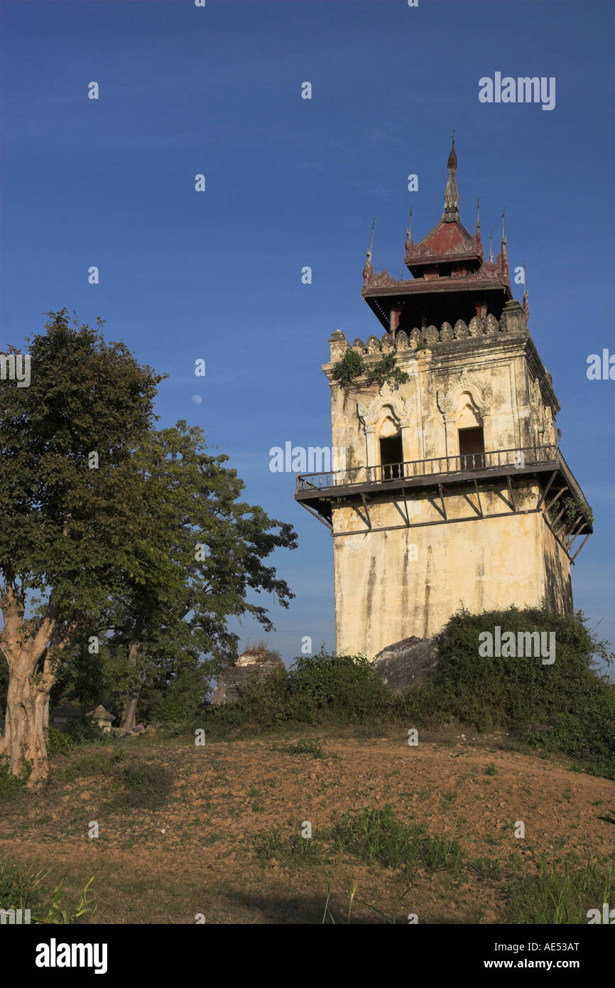 Nanmyin watchtower (the leaning tower of Ava), ancient city of Inwa ...