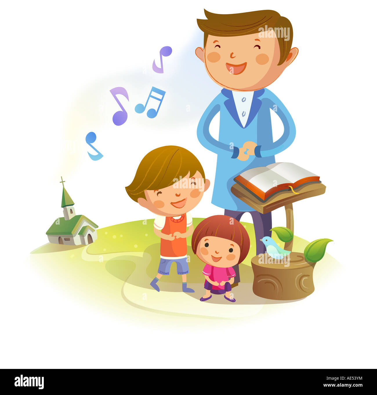 Man standing with his children and singing Stock Photo - Alamy