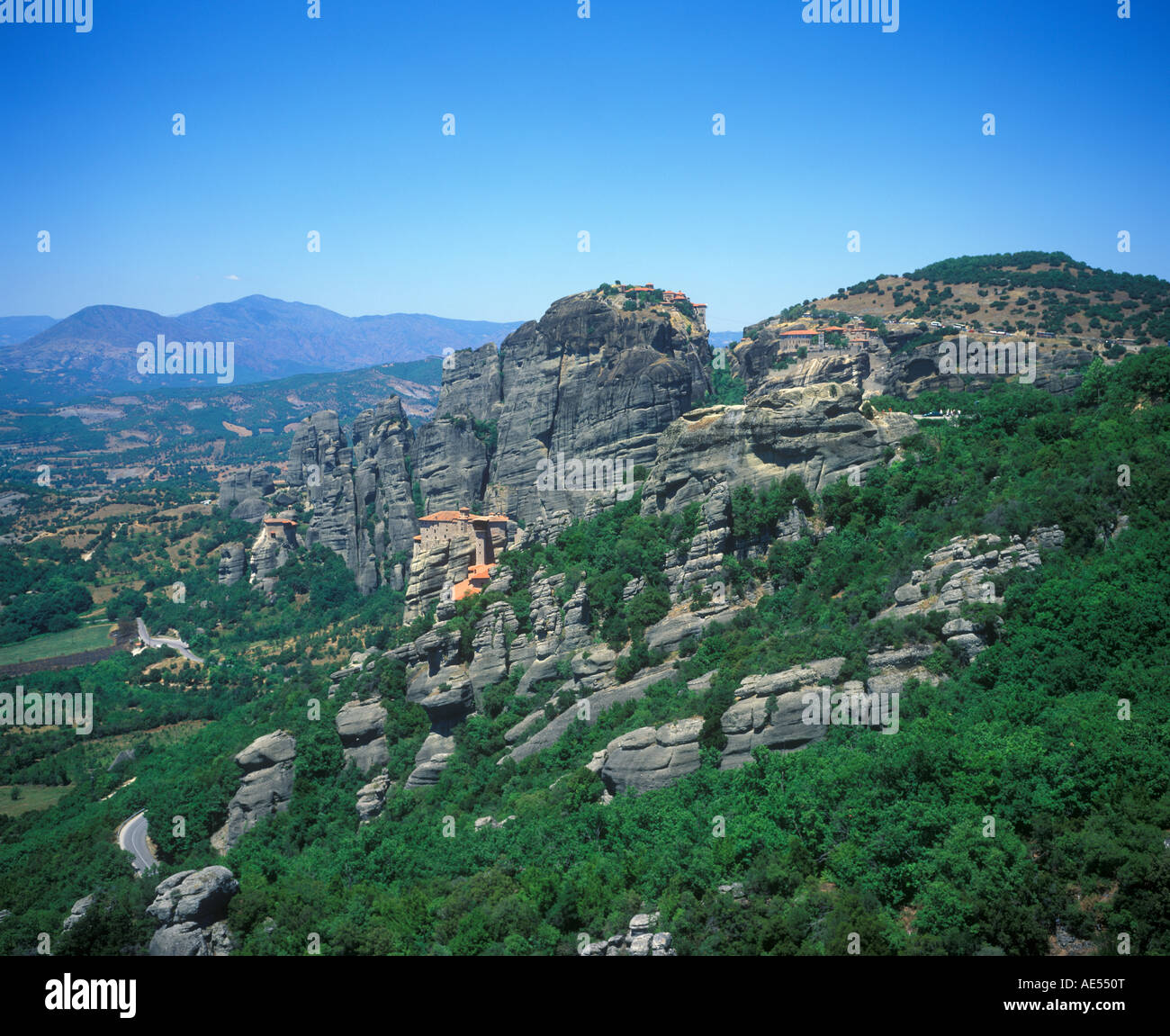 the Meteora Rocks with the monasteries Agios Nikolaos, Roussanou, Great ...