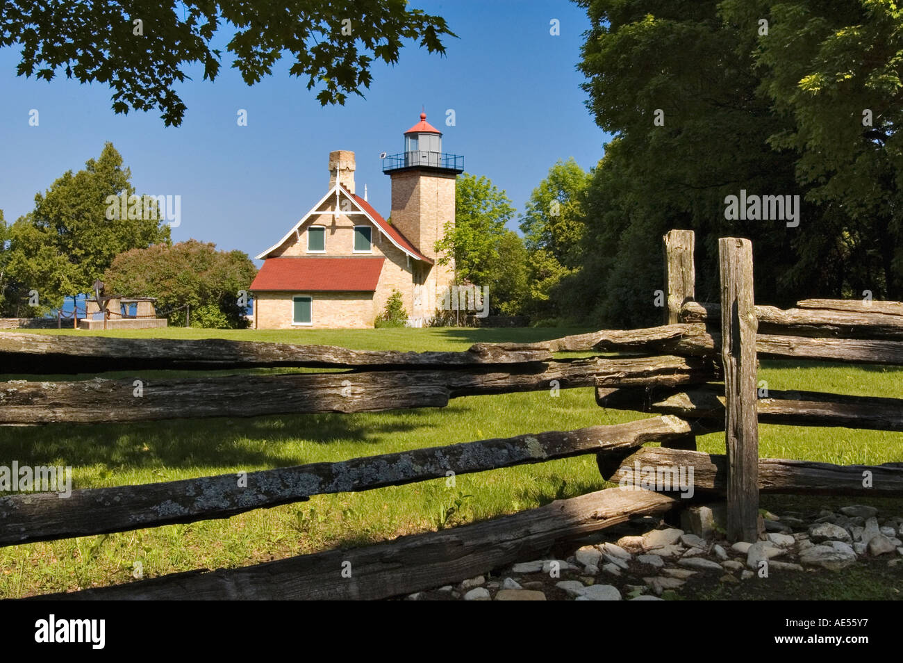 Eagle Bluff Lighthouse and Rustic Fence Lake Michigan Peninsula Point ...
