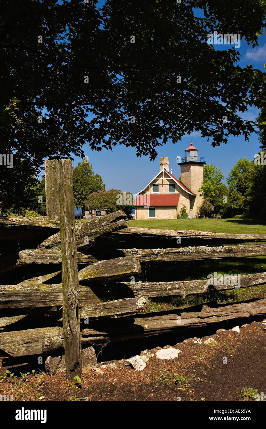 Eagle Bluff Lighthouse and Rustic Fence Lake Michigan Peninsula Point ...