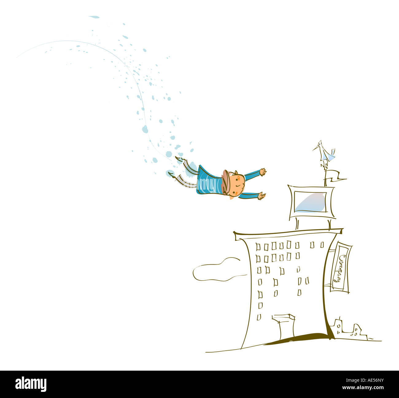 Woman flying over a building Stock Photo - Alamy