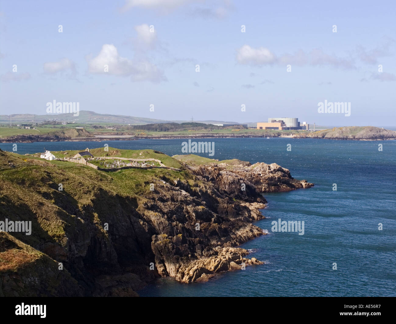 Rugged northern coast tiny Llanbadrig church and Cemaes Bay. Anglesey ...