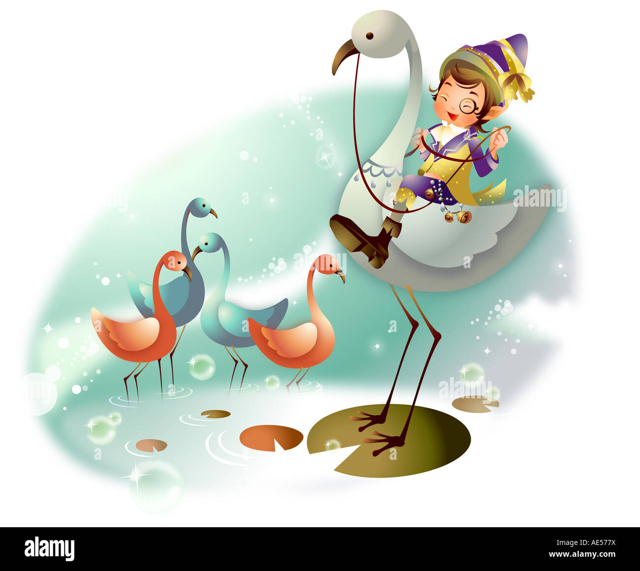 Boy riding a flamingo Stock Photo - Alamy