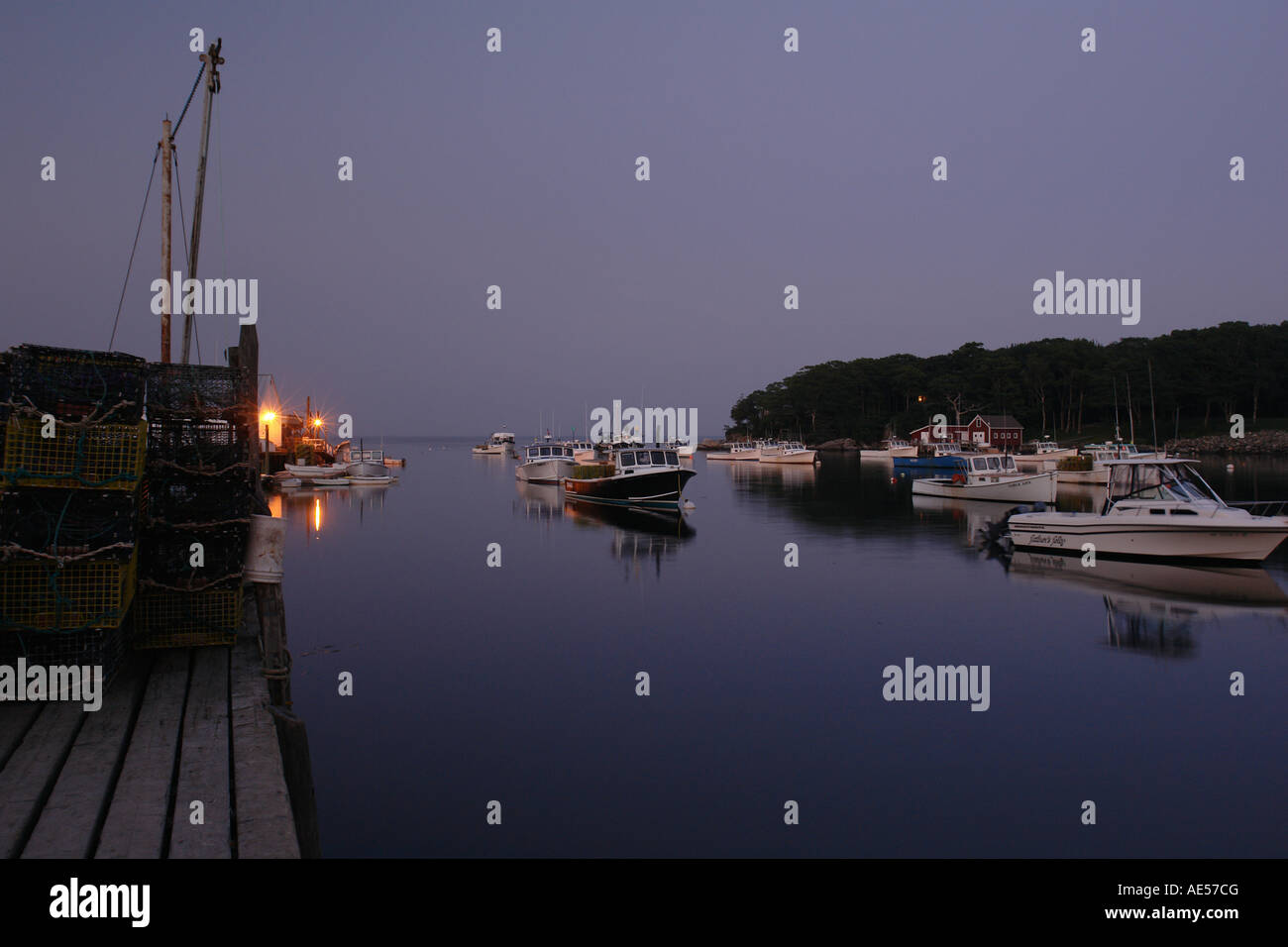 AJD59338, New Harbor, ME, Maine, Pemaquid, fishing harbor, evening ...