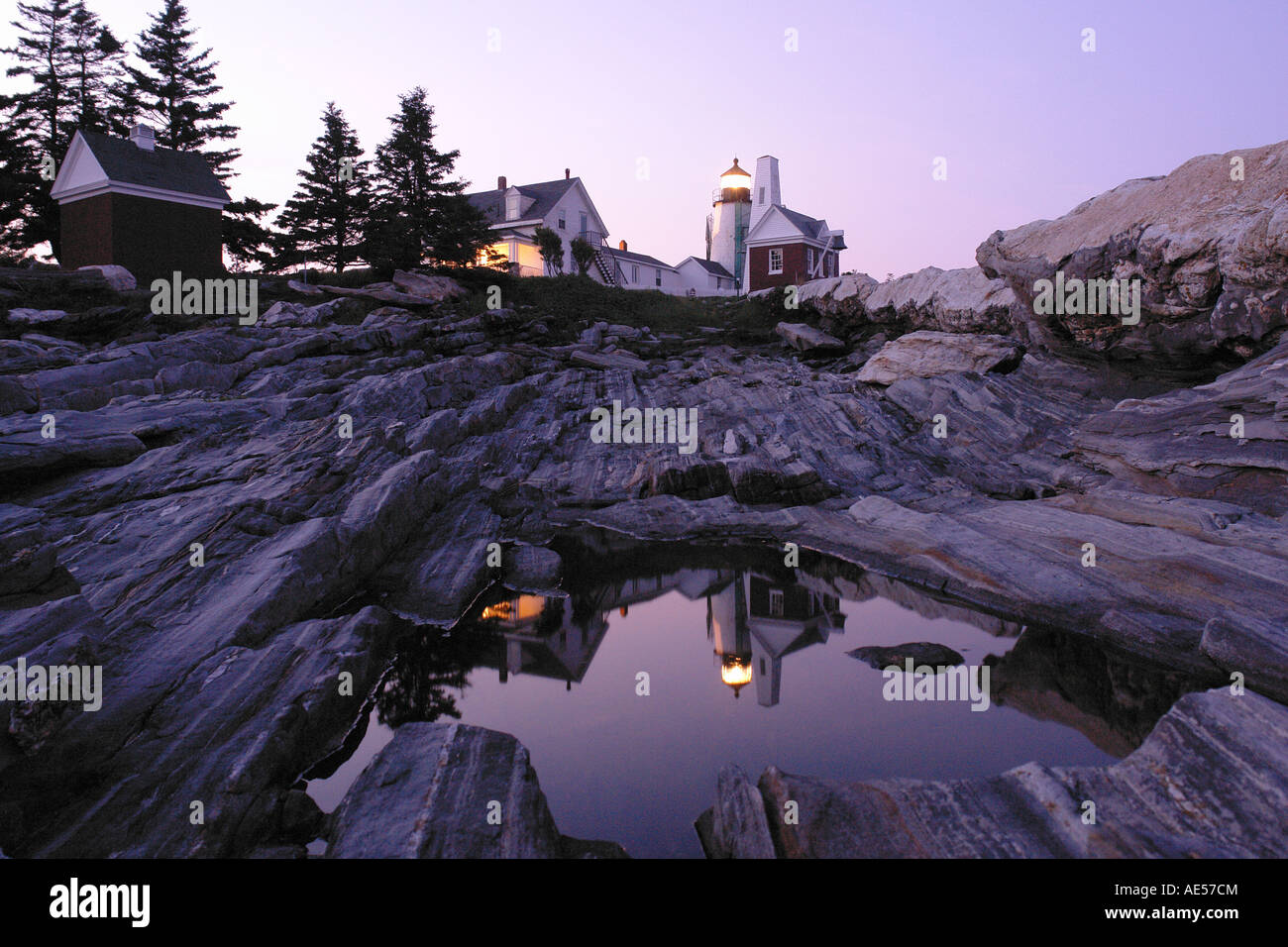 AJD59340, New Harbor, ME, Maine, Pemaquid Point & Lighthouse, evening ...