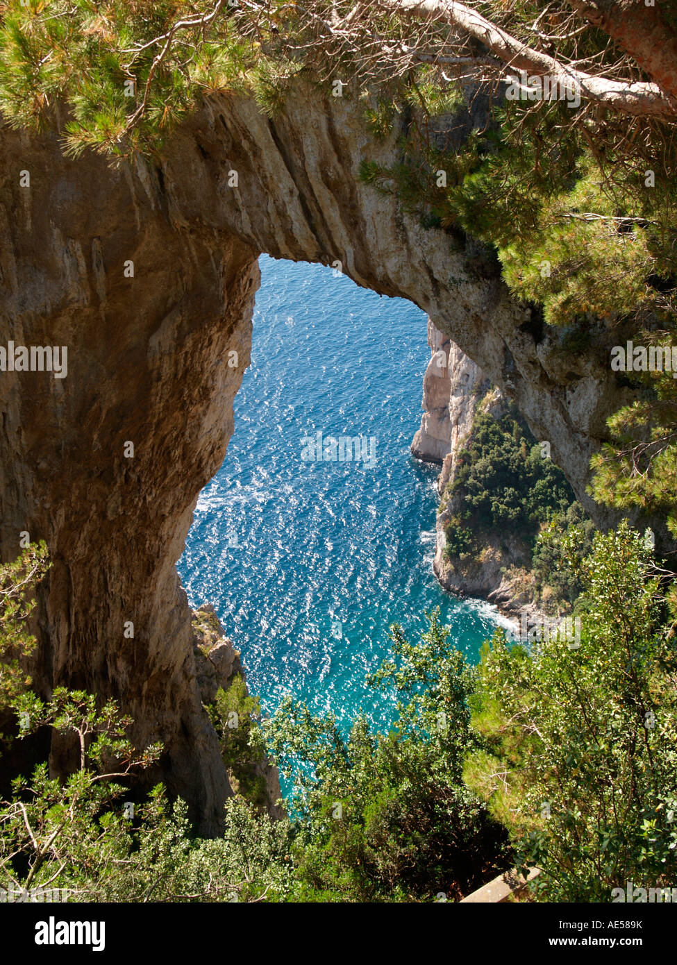 looking through The Natural Arch Arco Naturale Capri Italy Stock Photo ...
