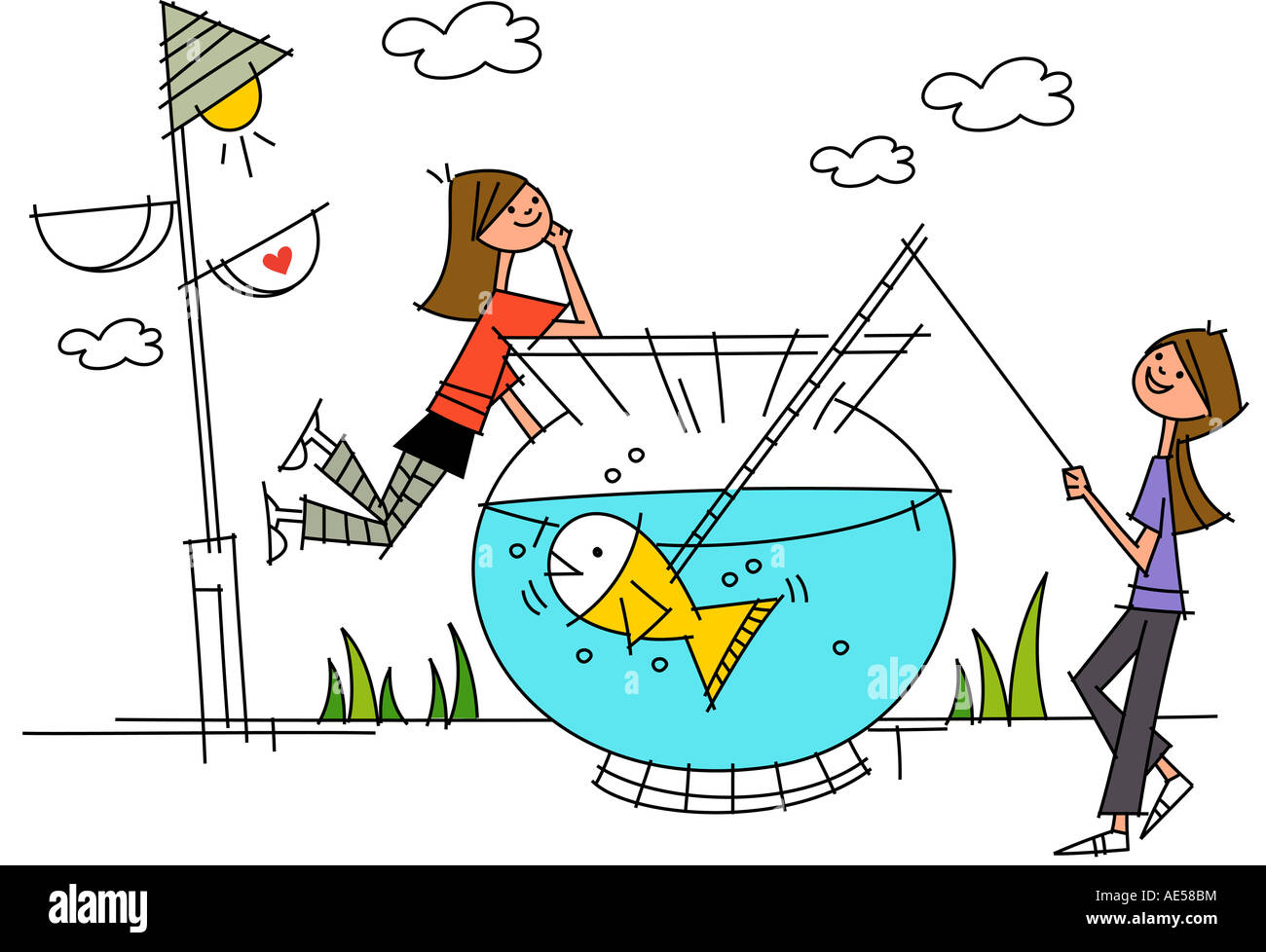 Woman women female fishing Cut Out Stock Images & Pictures - Alamy