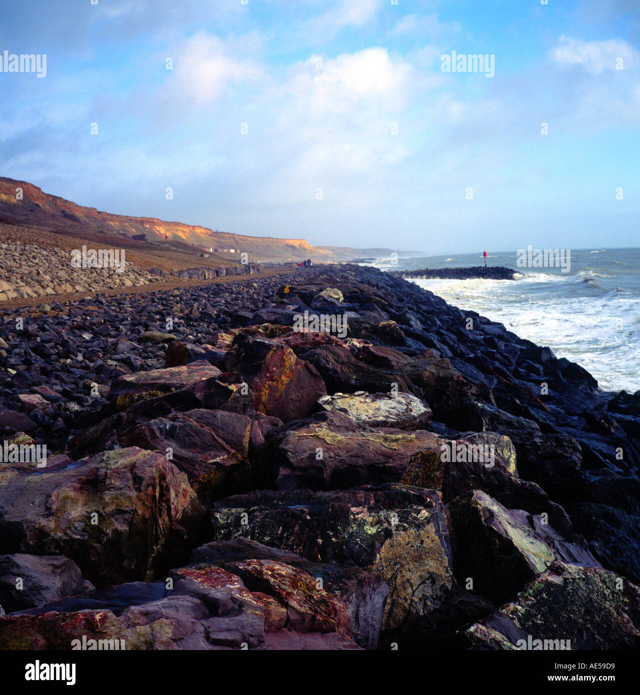 Rock armour coastal defences Barton on Sea Hampshire England Stock ...