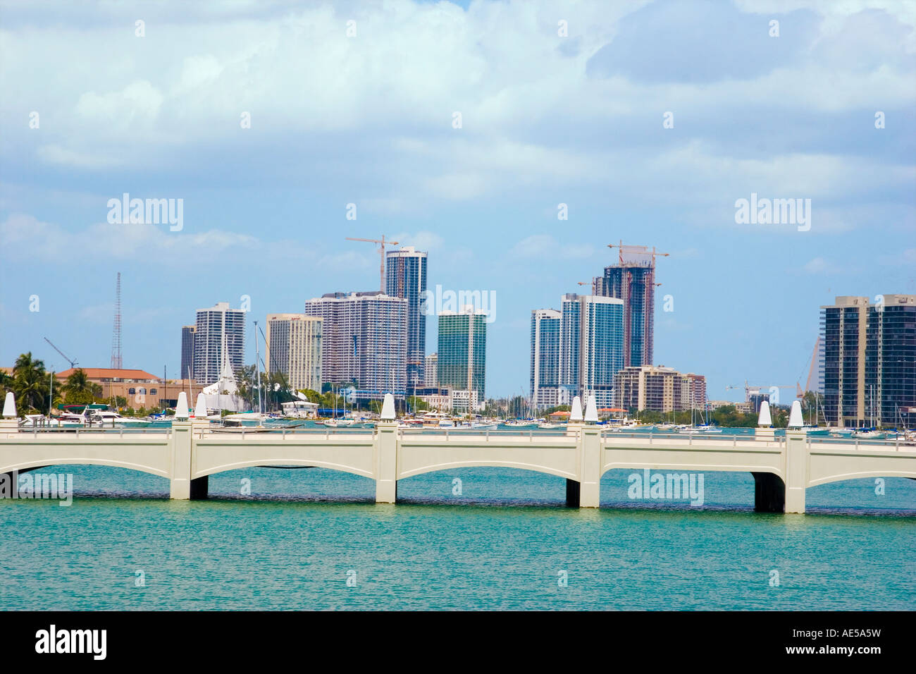 Highrise buildings in Miami skyline with bridge connecting Palm and ...