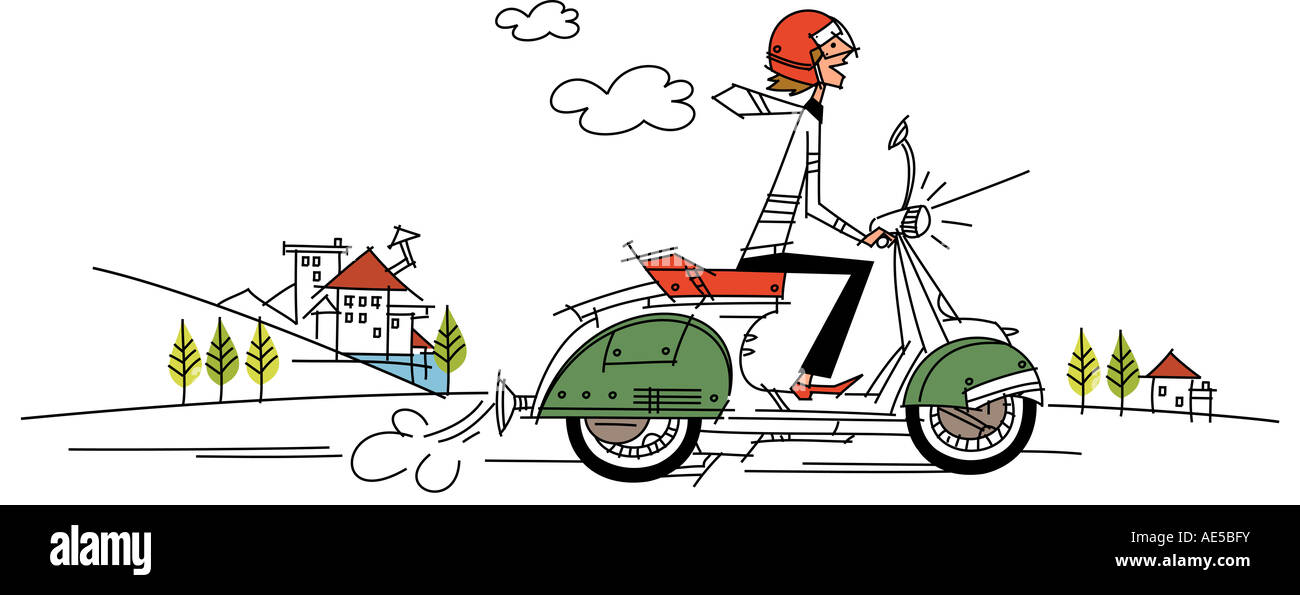 Side profile of a man riding a motor scooter Stock Photo - Alamy