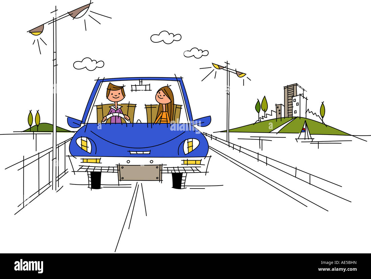 Couple riding a car Stock Photo - Alamy