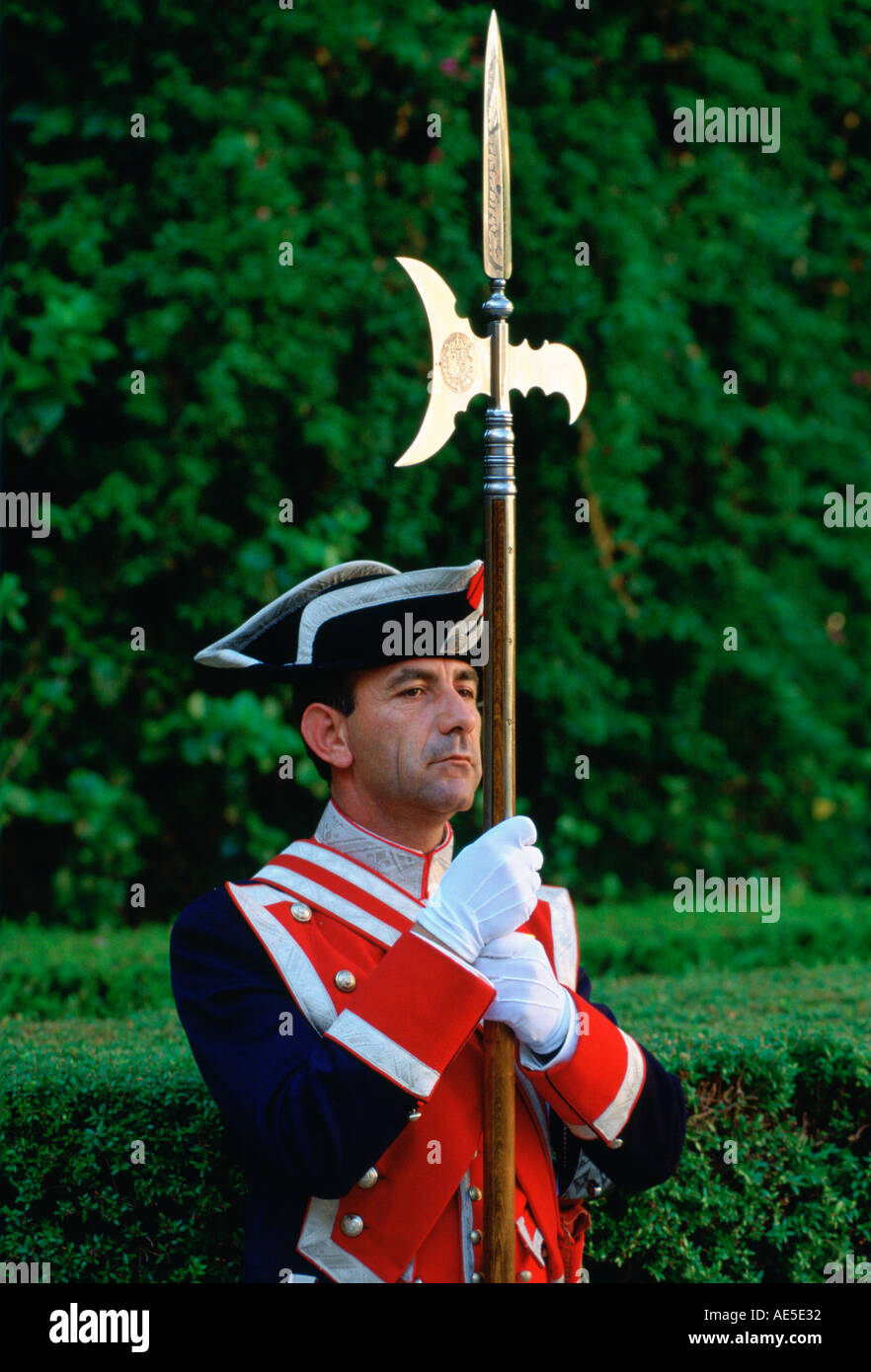 Ceremonial guard with spear at the Alcazar Palace in Seville Spain ...