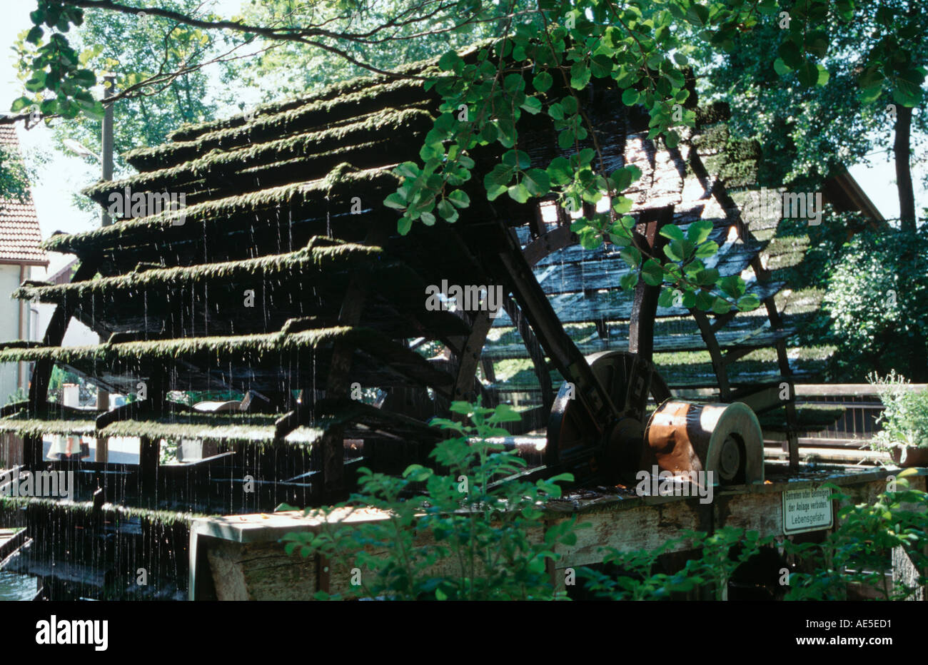 Old paper mill wheel at the river Wuerm in Gauting near Munich Bavaria ...