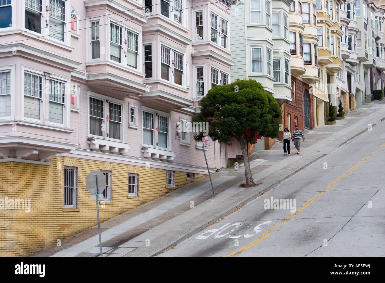 Man and woman walking down the steep slope of Union Street in the ...