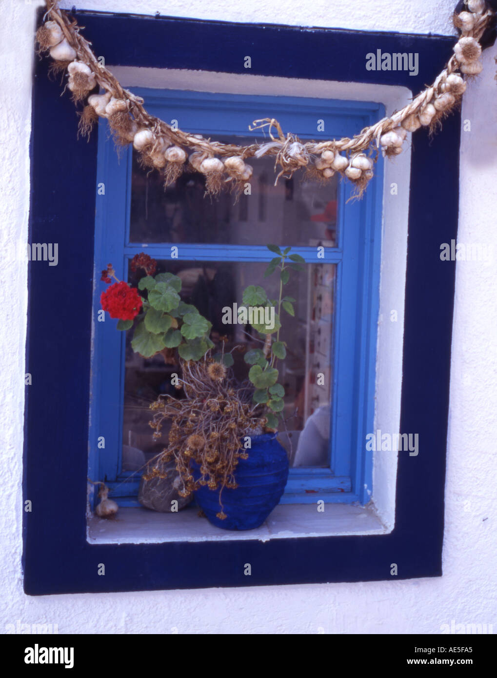 Decorated window in greek cottage Kos Island Stock Photo - Alamy