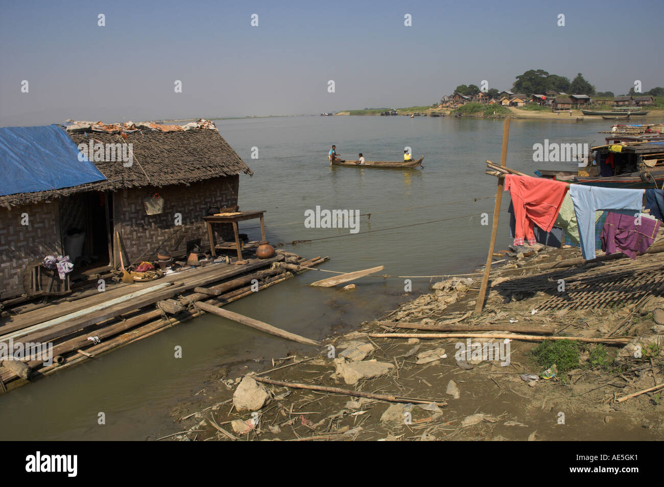 Myanmar Burma Mandalay Ayeryarwady river River bank life and activity ...
